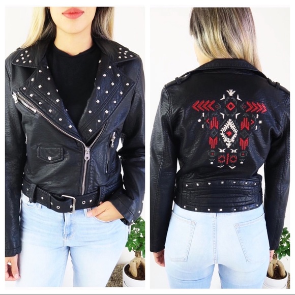 Vigoss | Jackets & Coats | Vigoss Boho Tribal Embroidered Vegan Moto Jacket | Poshmark